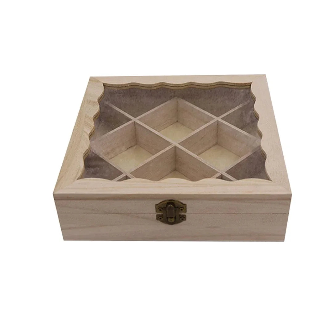 Wooden Box Square Partition Glass Cover Raw1975 – inkarto-Wholesale